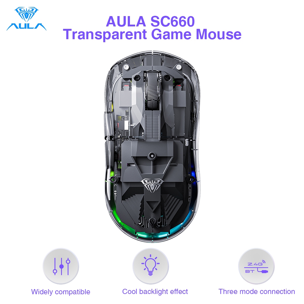 AULA SC660 Tri-Mode Game Mouse Wireless 2.4G/bluetooth/wired Backlight ...