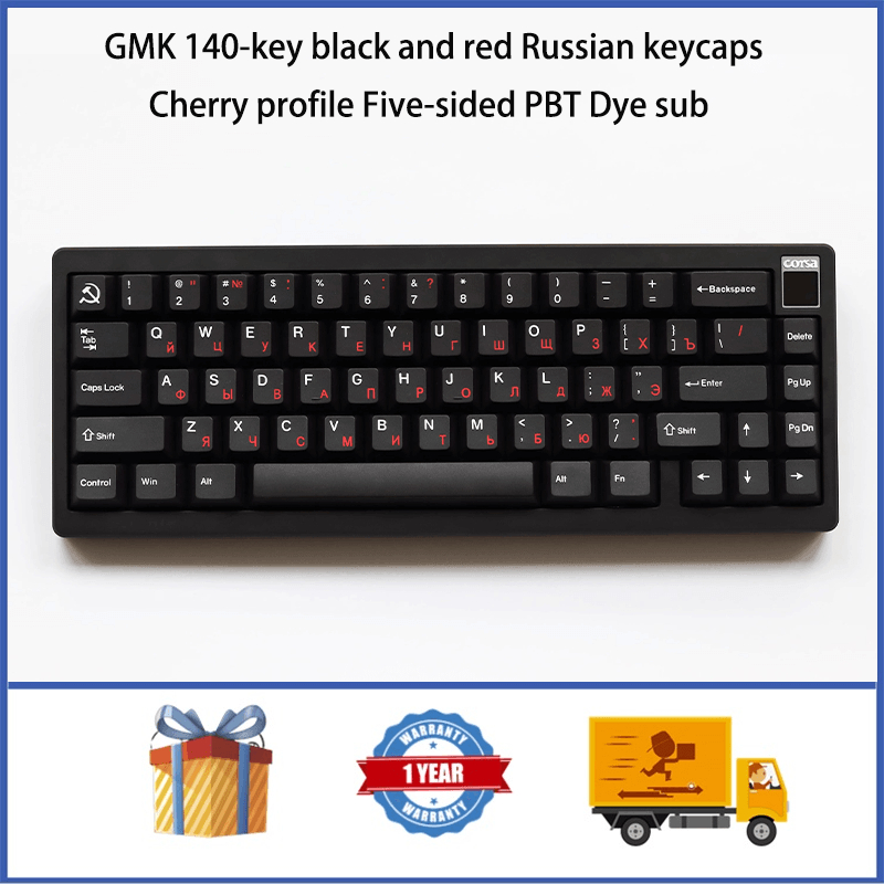 GMK 140-key black and red Russian keycaps cherry profile five-sided PBT ...