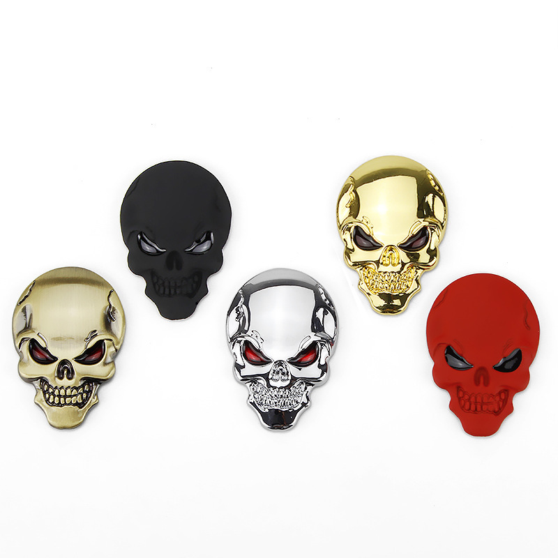 1PC Skull Logo Stickers, Emblem Badge 3D Metal Body Sticker Chrome Bone ...