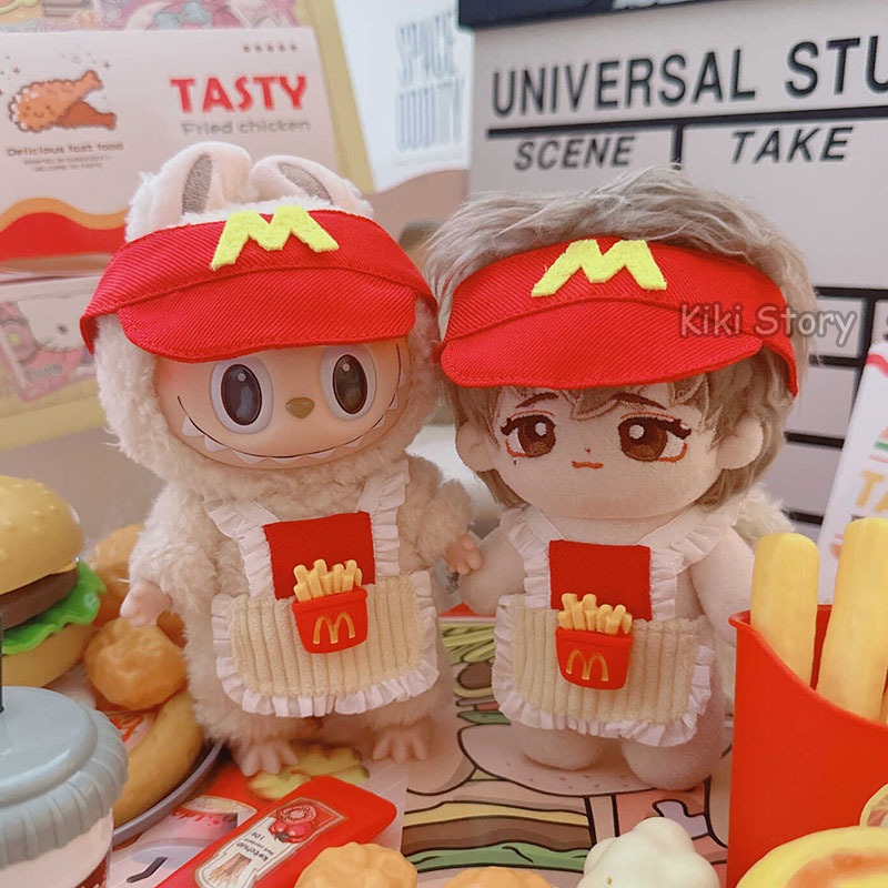 17CM Labubu Keychain Clothes Set French fries Hat Plaid Overalls Hat ...