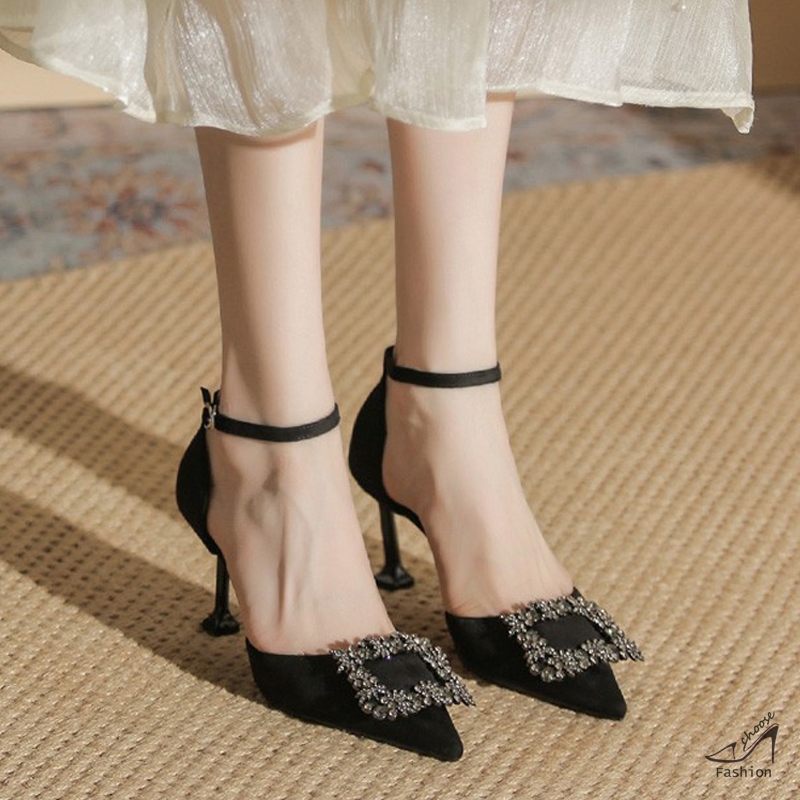 [CF] Fashion Elegant Stiletto Black Shoes 2 inches Pointed Toe Suede ...