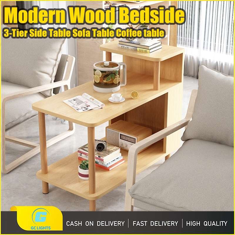 GC 3-Tier Side Table Modern Wood Bedside Table Sofa Side Table Cabinet ...
