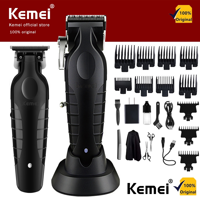 Kemei SET KM-2299+KM-2296 0mm Hair Clipper Rechargeable Cordless Electric Barber USB ...