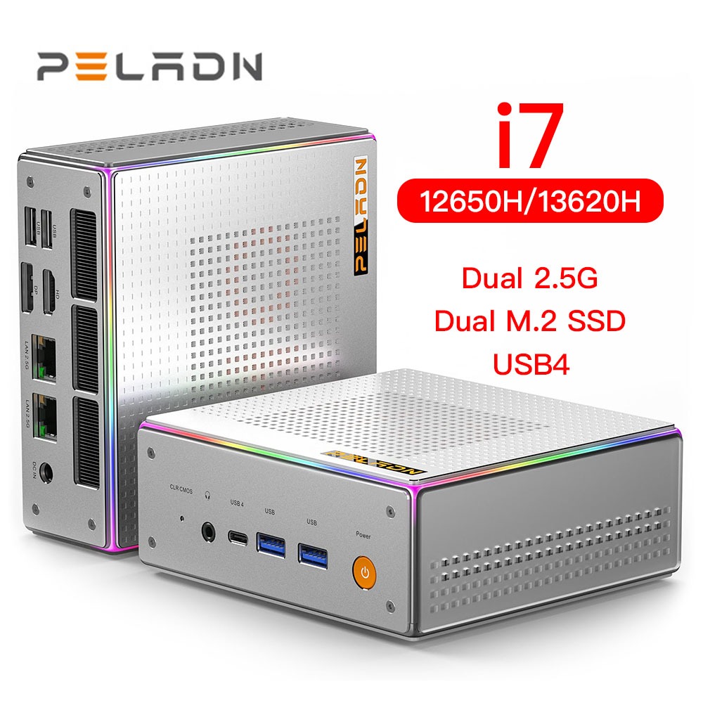 PELADN Mini PC Intel Core i7/i5 USB4 DDR4 Dual M.2 NVMe 2280 SSD WiFi6 ...