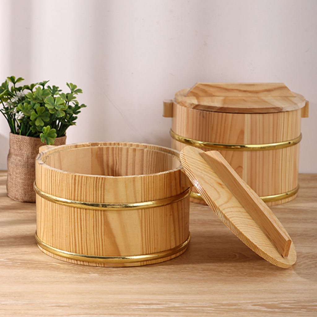 [Koolsoo2] Wood Steamed Rice Barrel with Lid Food Container Household ...