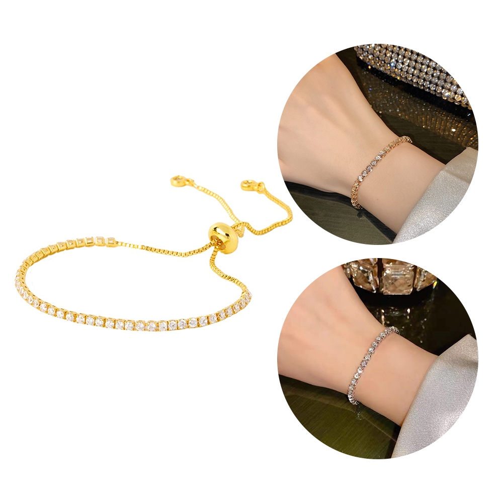 18K Gold Shiny Adjustable Bracelet For Women Cubic Zirconia Fashion ...