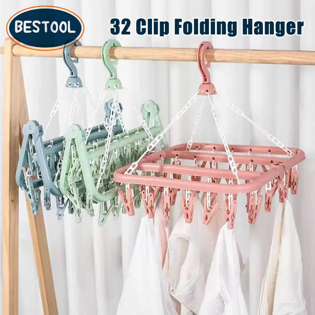 32 clip folding Plastic hanger clip drying Baby hanger Windproof Hook ...