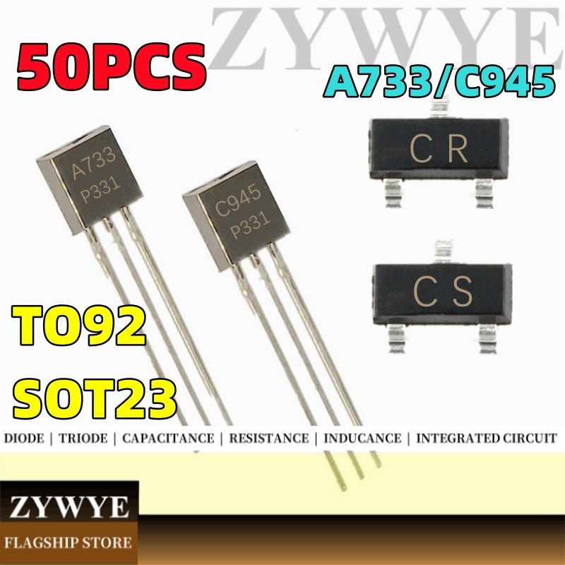 50pcs A733 C945 TO92 Triode 2SA733 2SC945 Transistor TO92 Printing CR ...