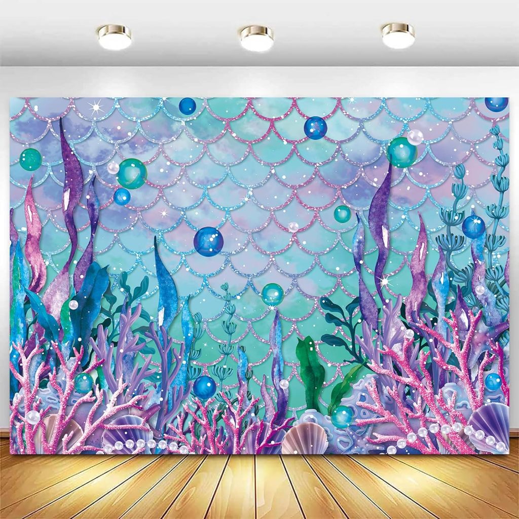 Under The Sea Baby Shower Birthday Backdrop Seaweed Pearl Seabed ...