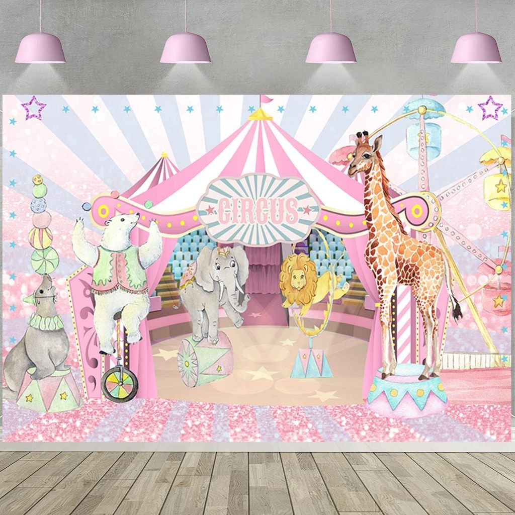 Pink Circus Backdrop Big Top Tent Animals Carnival Kids Girl Birthday ...