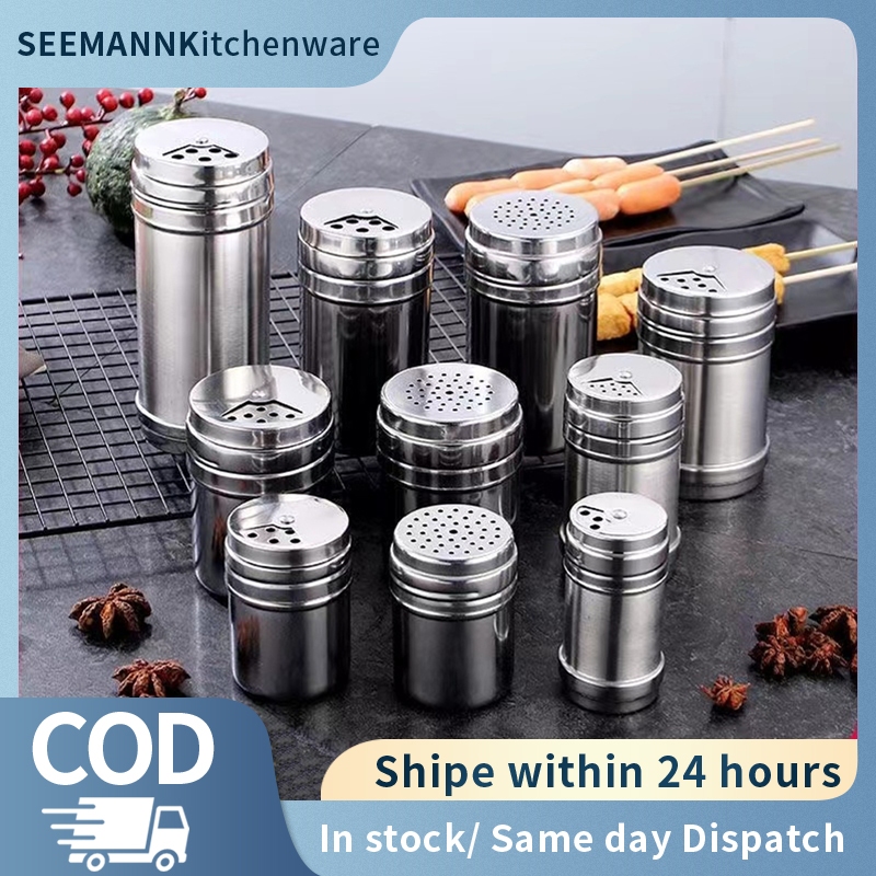 Stainless Steel Salt Shaker Spice Pepper Condiments Bottle Rotating ...