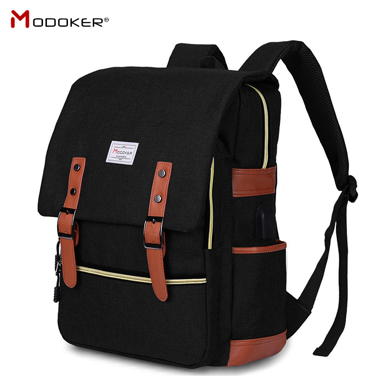 MODOKER Vintage Laptop Backpack Travel Backpacks with USB Charging Port ...
