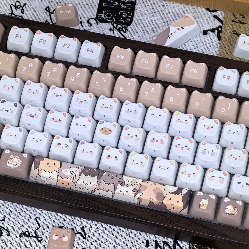 Cat Head Theme Keycaps MAO Profile Five Sides Sublimation Side Engraved ...