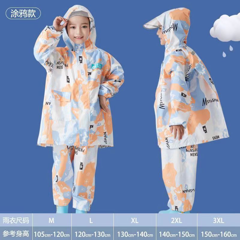 Children Raincoat Split Rain Pants Suit Elementary School Students Girls Cartoon Jacket Poncho ...
