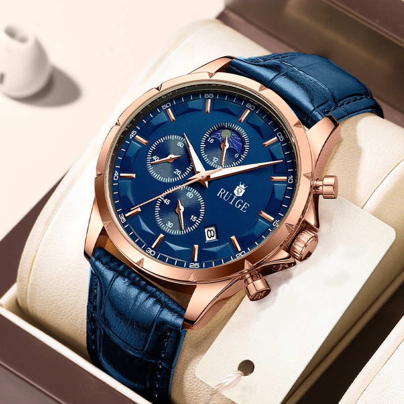 RUIGE New Multi functional Men's Watch Moonlight Leather Trendy Men's ...