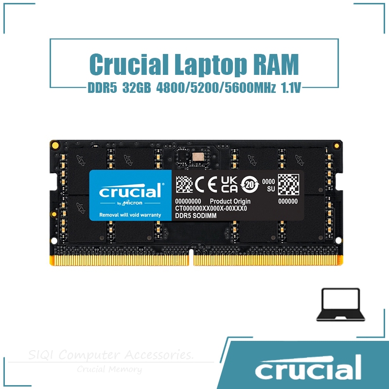 Crucial 32GB DDR5 4800MHz/5200MHz/5600MHz Laptop RAM 1.1V Large factory ...