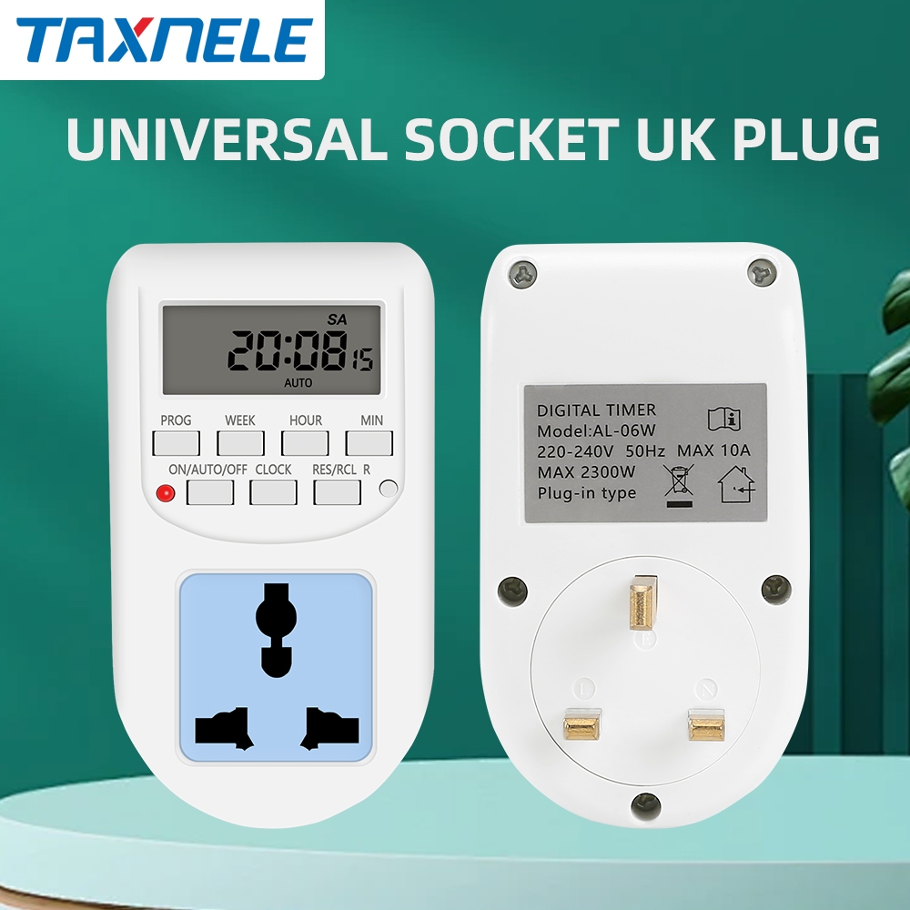 TAXNELE Digital Time Switch Timer UK PLUG Weekly Programmable Electronic LCD Display 220V 50Hz ...