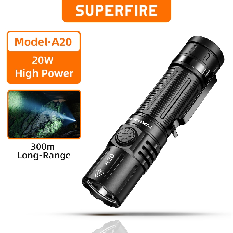 SUPERFIRE Flashlight A20 20W High-power 2000 Lumens Super Bright Type-C ...