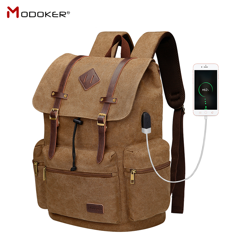 MODOKER Canvas Vintage Backpack School Bag Travel Laptop Backpack Fits ...