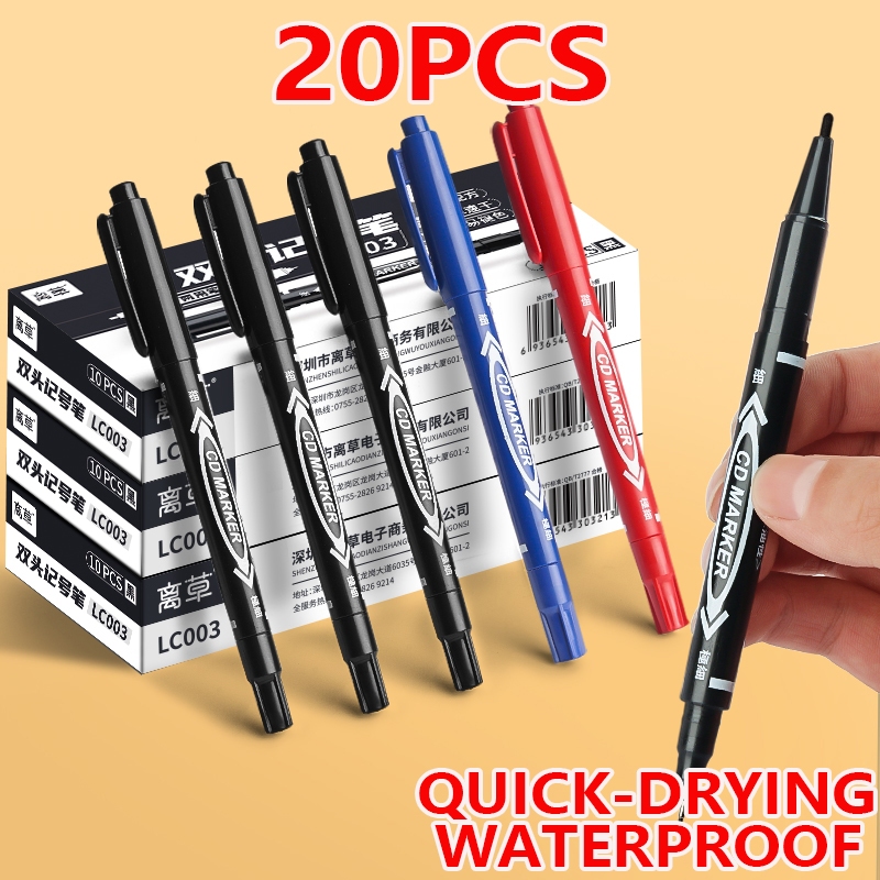 20PC 0.5/1mm Double Head Marker Waterproof Oily Ink Permanent Markers ...