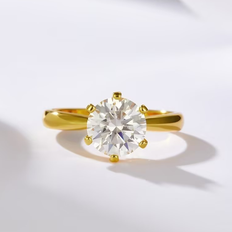 18K gold plated S925 sterling silver ring Real moissanite diamond D ...