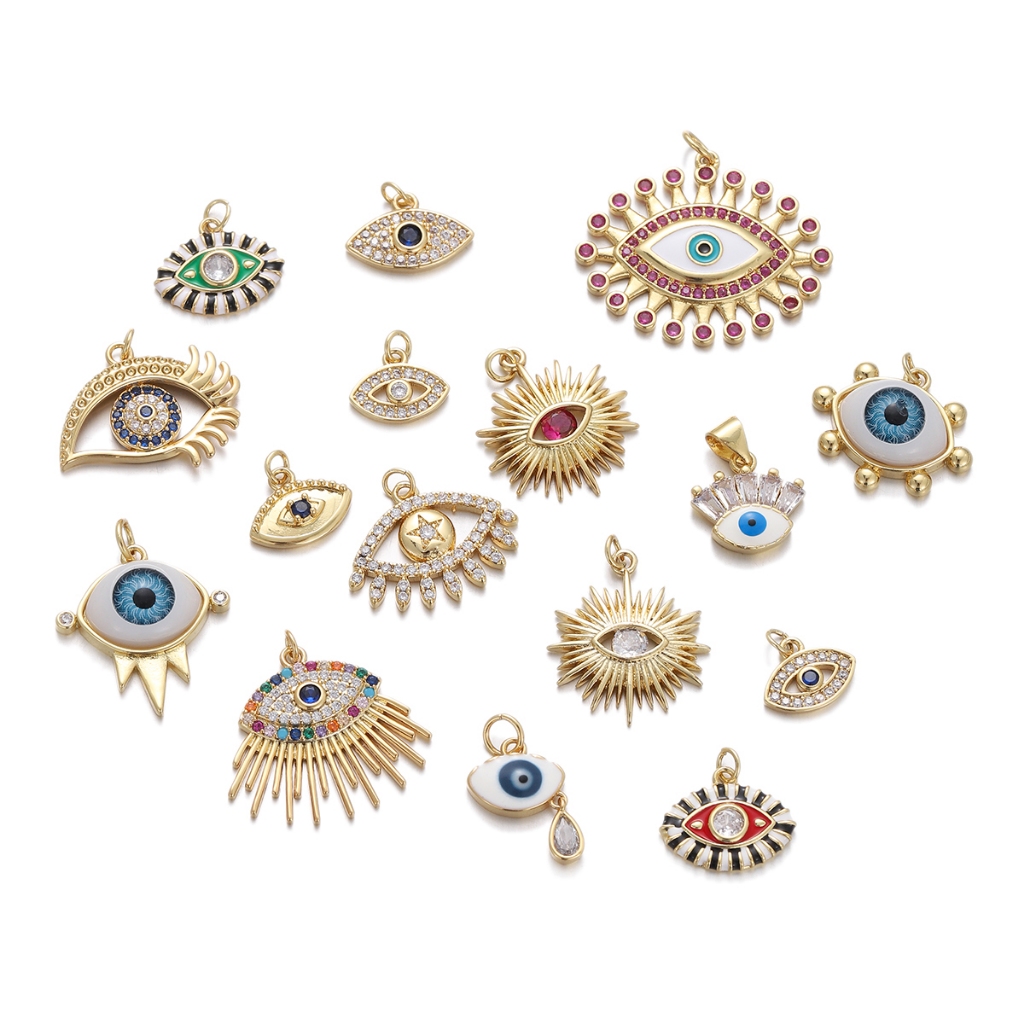 1Pcs Gold Color Copper Evil Eye Charms for Jewelry Making Zircon Evil ...
