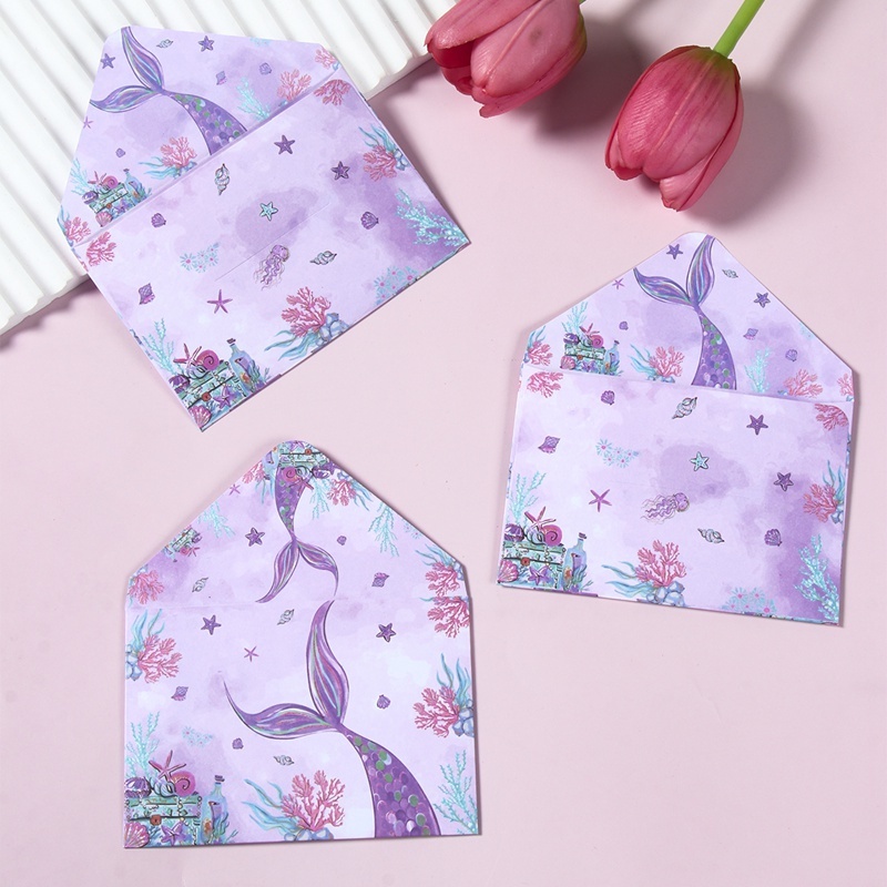 12pcs Kraft Paper Mermaid Theme Envelope For Invitation Cards Butterfly ...