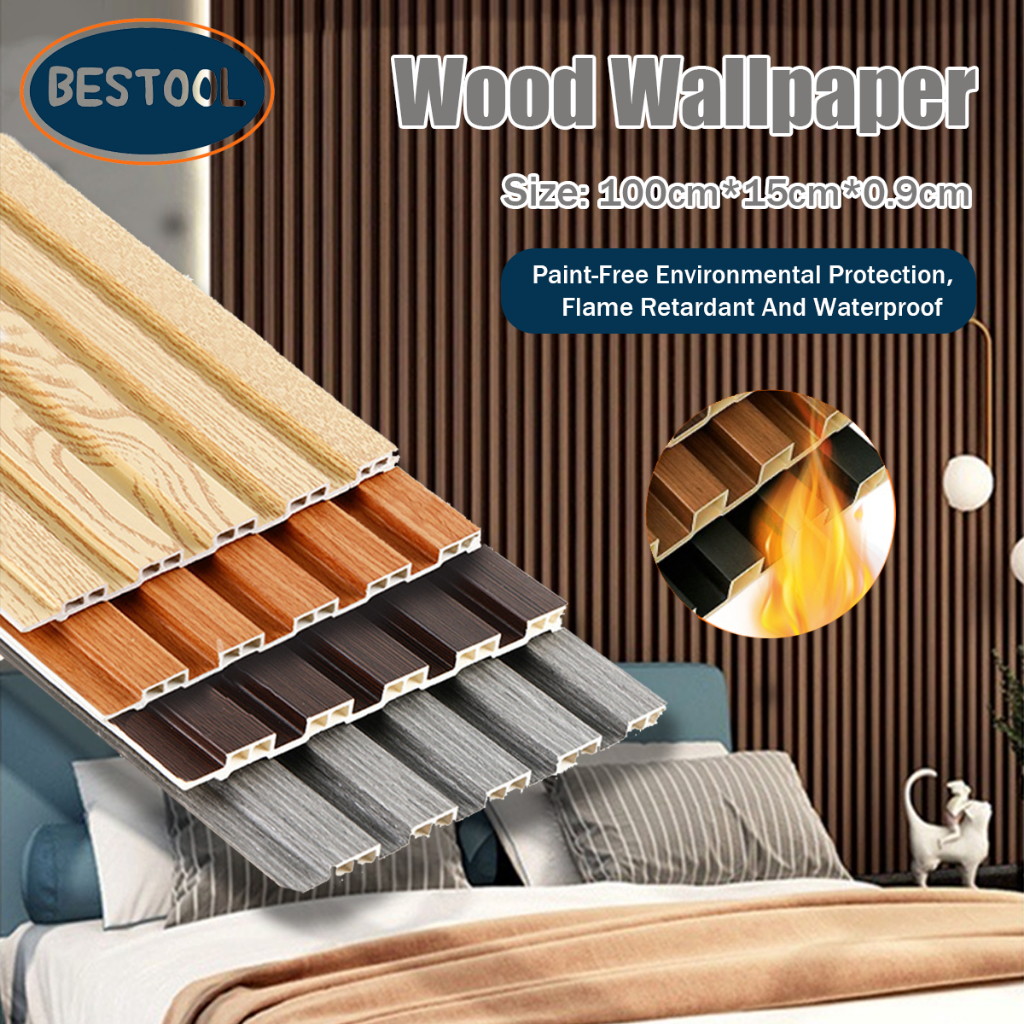 Wood Panel Board Grille Design PVC Background Wall Decor Sticker Fluted ...