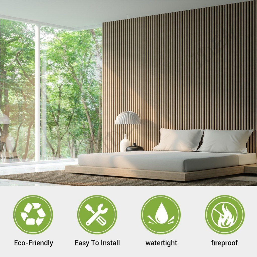 Wood Panel Board Grille Design PVC Background Wall Decor Sticker Fluted ...