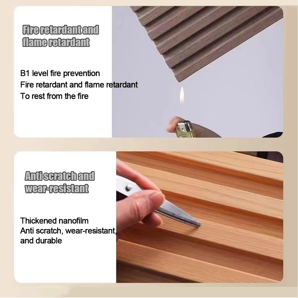 Wood Panel Board Grille Design PVC Background Wall Decor Sticker Fluted ...