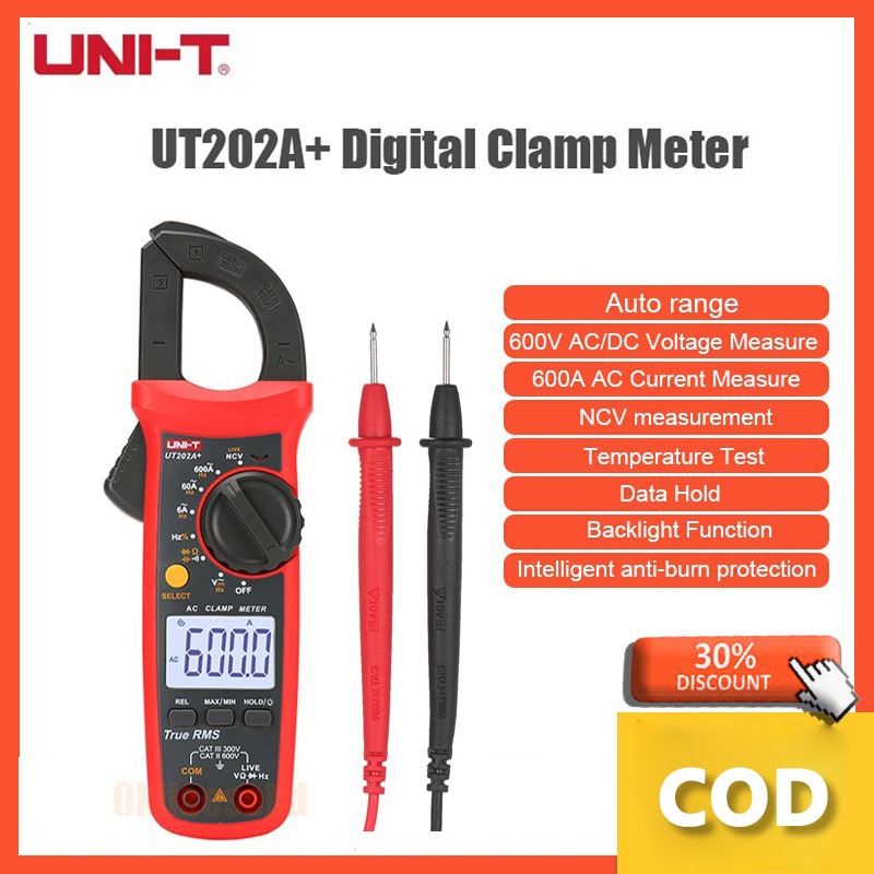 【One Year Warranty】UNI-T UT202A＋Digital Clamp Meter Current Multimeter ...