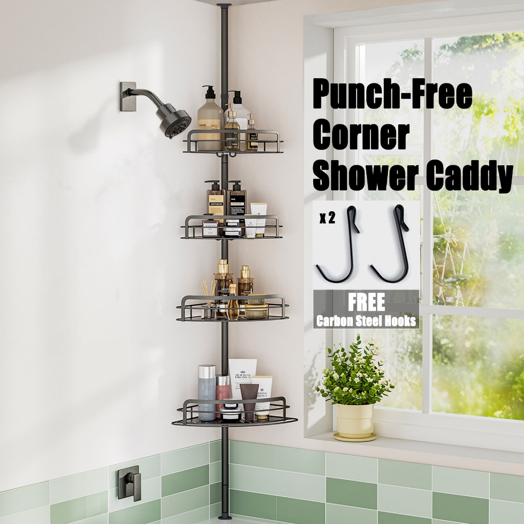 Punch-Free Corner Shower Caddy For Bathroom Extendable Triangle Storage ...