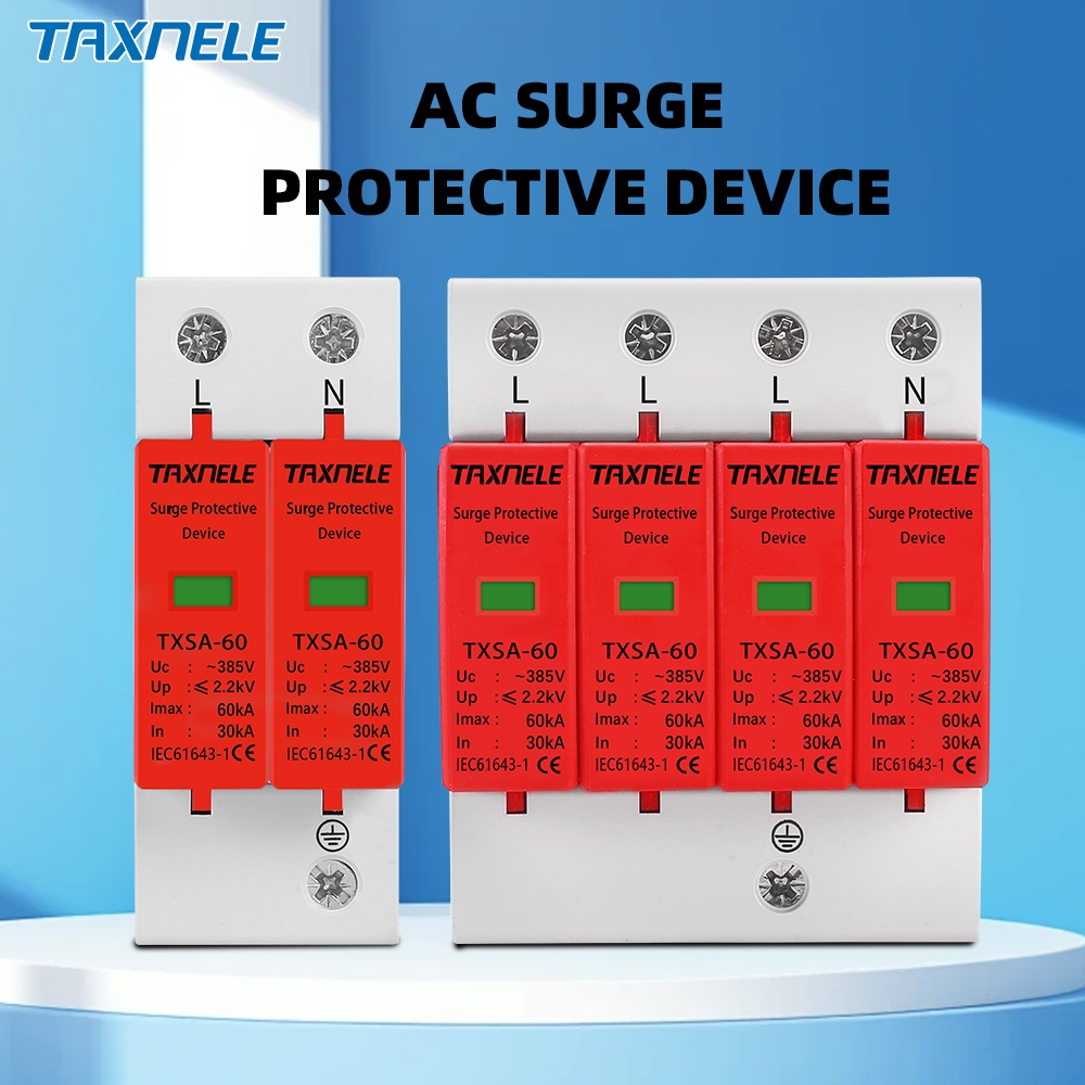 TAXNELE AC SPD 20KA 40KA 60KA 2P 4P 275V 385V House Lightning Surge Protector Low Voltage ...