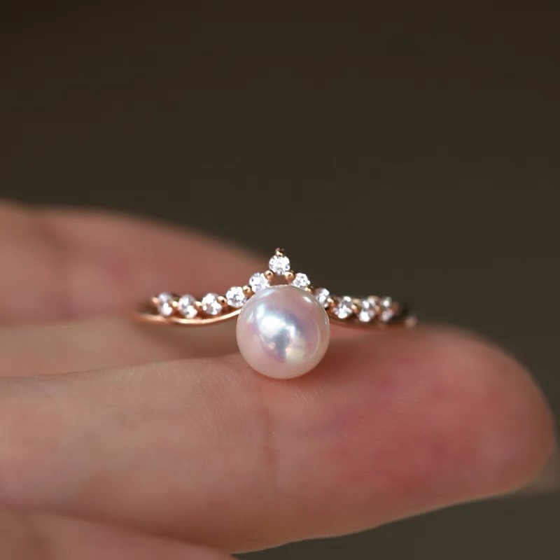 Crown style ring ring adjustable freshwater pearl semi-finished product ...