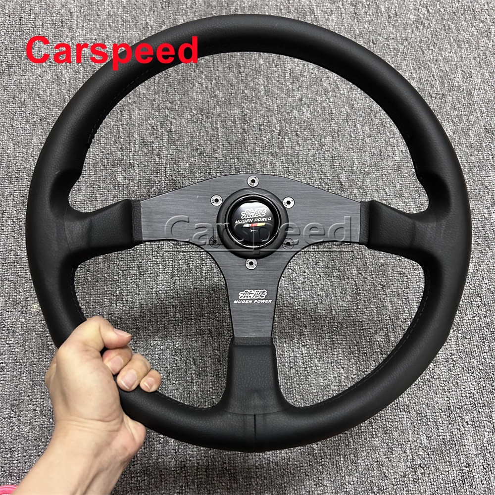 350mm 14'' Leather Flat JDM Style Mugen Power Steering Wheel Universal ...