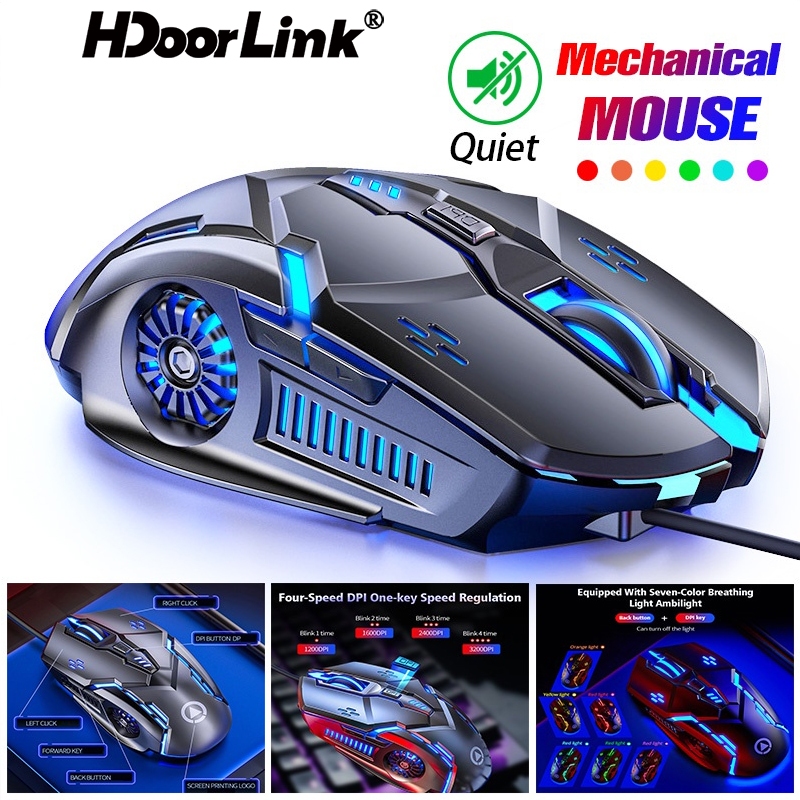 HdoorLink USB Mute Wired Gaming Mouse 3200 DPI 7 Colors LED Backlight ...