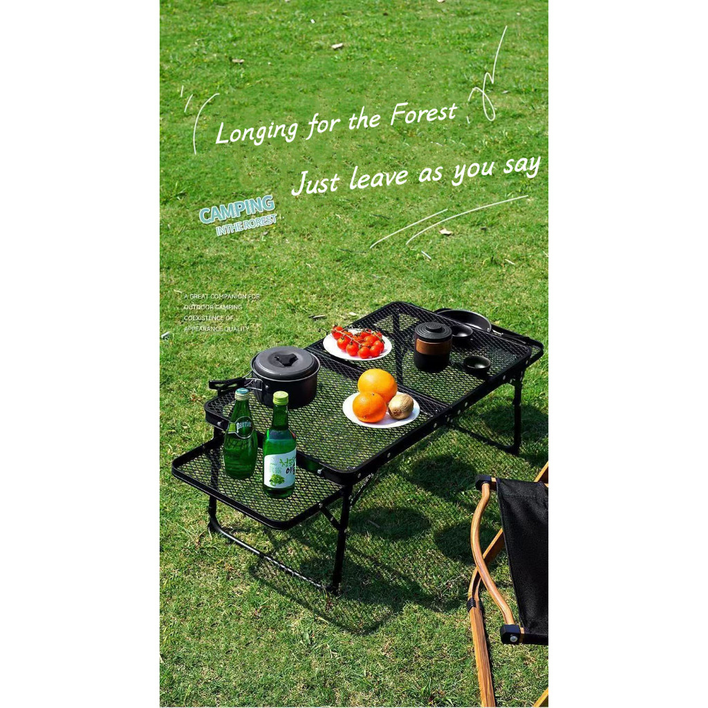 Upgraded Multifunctional Folding Mesh Table With Side Table Camping ...