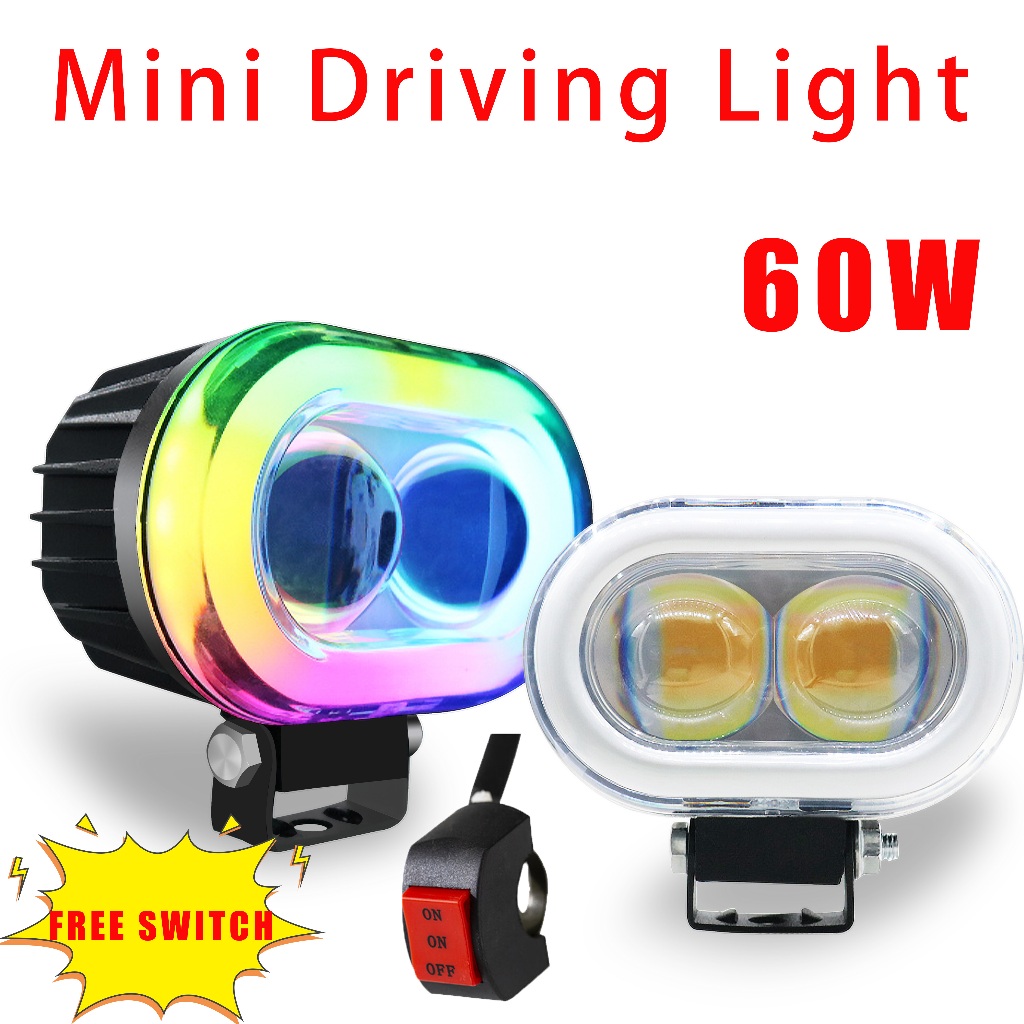 2PCS Spotlight With Free Switch Motorcycle Mini Driving Light 60W Pair ...