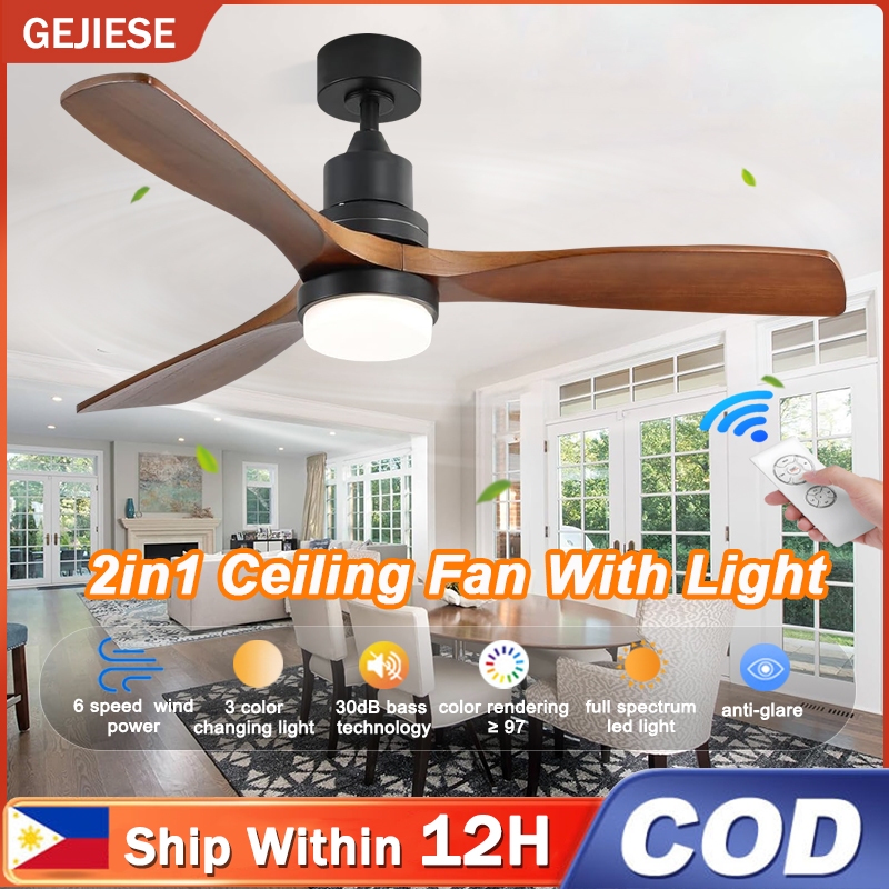 GEJIESE Ceiling Fan With Light 42/48Inch Nordic Wood Ceiling Fan with ...