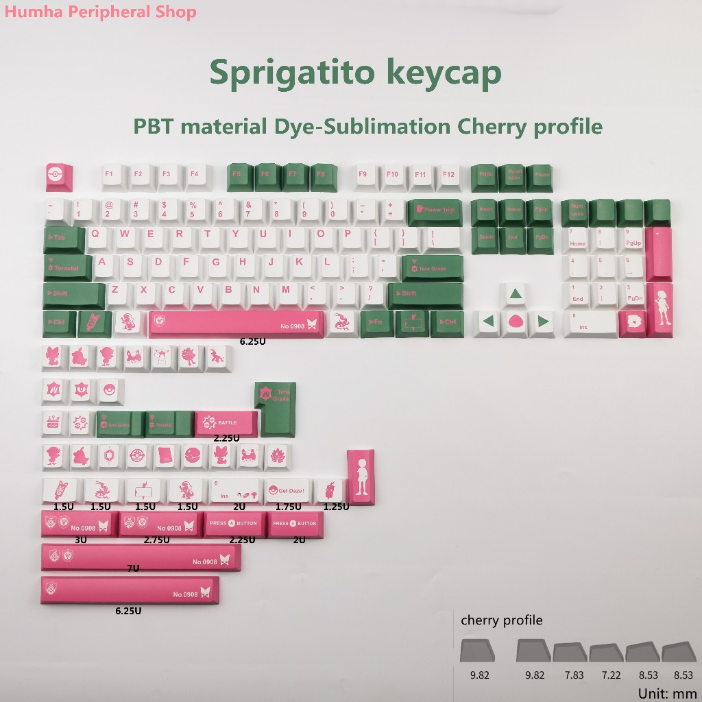 Humha Sprigatito keycap PBT material Dye-Sublimation Cherry profile Mechanical Keyboard keycap ...