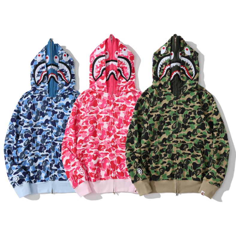 New BAPEe Men Women Camouflage Shark Hooded Jacket | Shopee Philippines