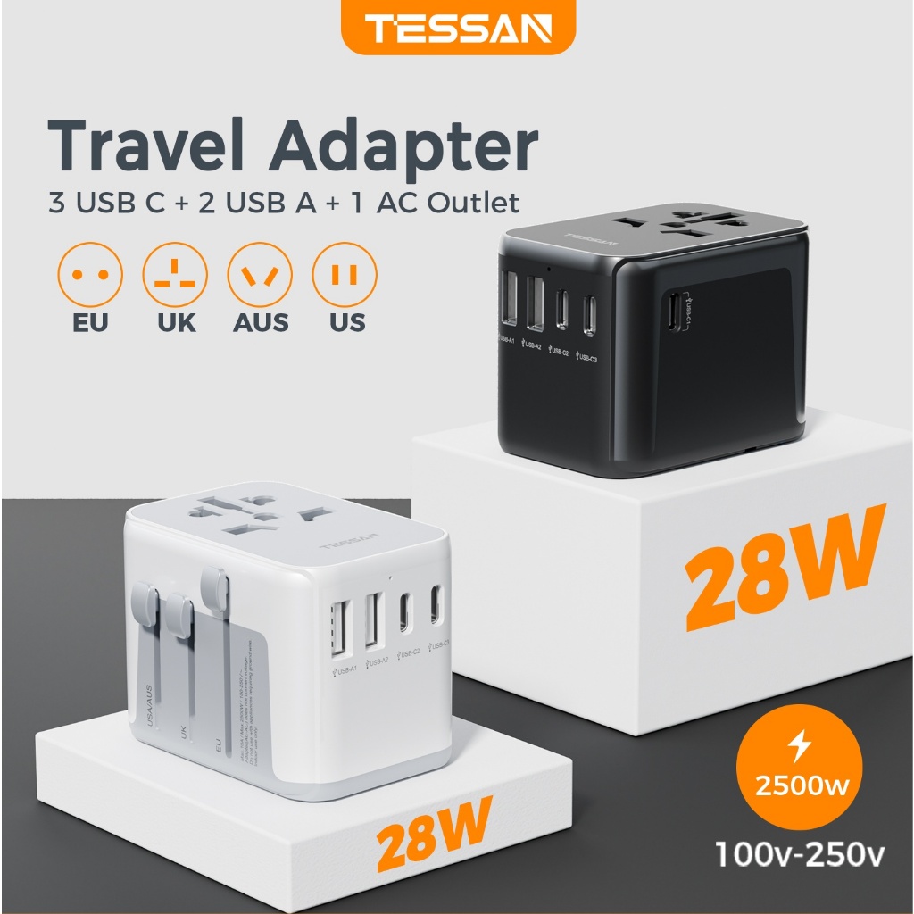 TESSAN Universal Travel Adapter with USB+Type C,Charger Plug Adaptor ...
