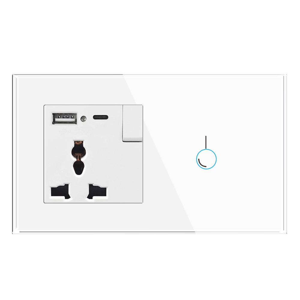 VISWE wall socket wall switch usb c wall socket 3 pin socket 1/2/3 gang switch,146*86mm glass ...
