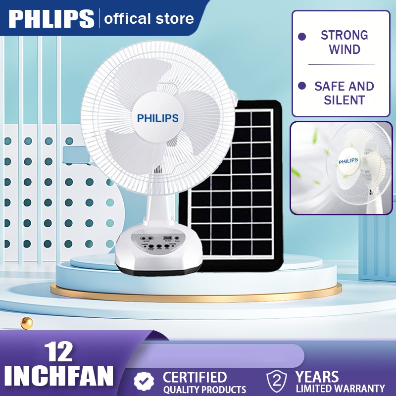 Philips 12/16 inch Solar electric fan with panel portable USB ...
