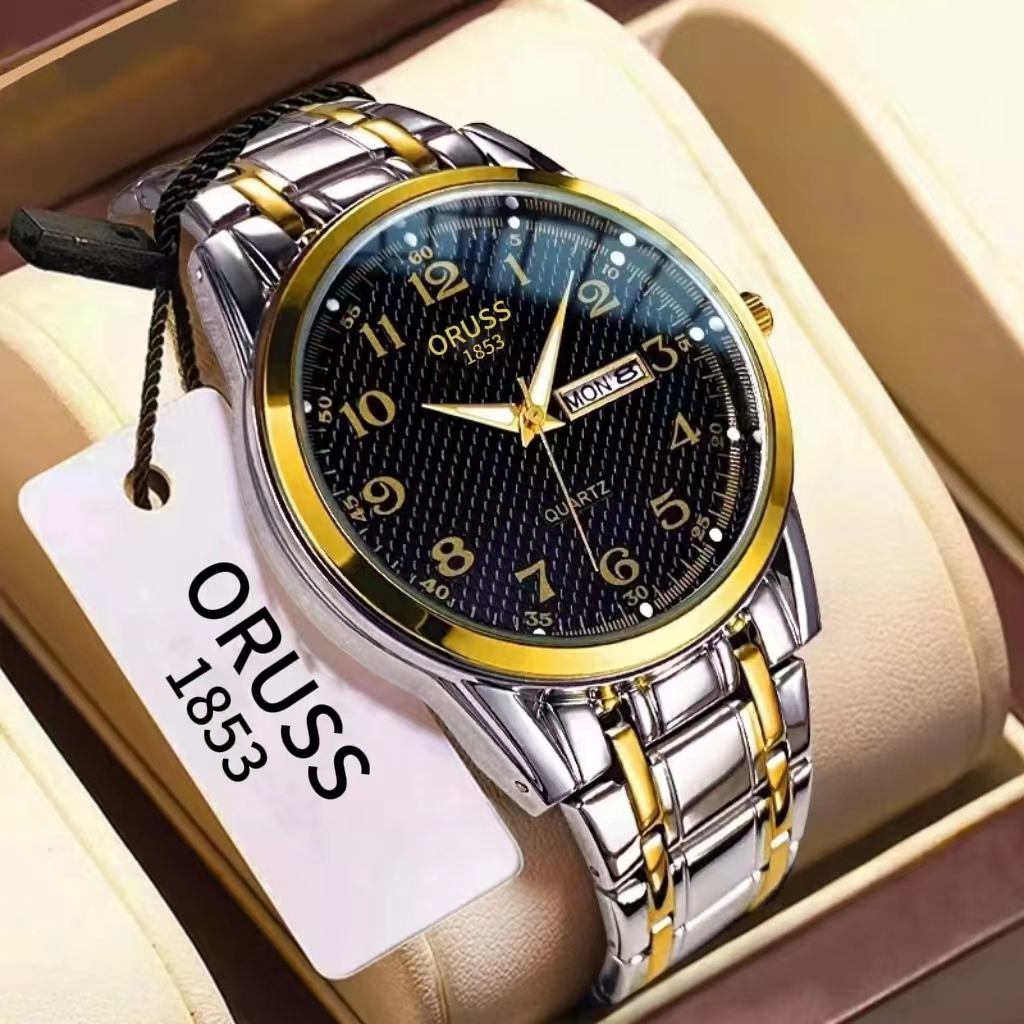 [Gift][With Box]ORUSS Original Stainless Steel Dual Calendar Waterproof ...