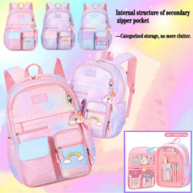 NEW Side Door Rainbow School Bag For kids Girl Waterproof Girls School ...