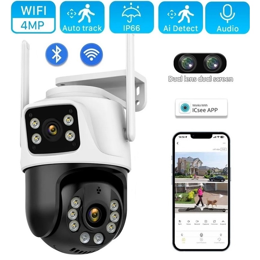 2K 4MP Dual Lens&Screen PTZ IP Camera WIFI Color Night Vision Dual ...