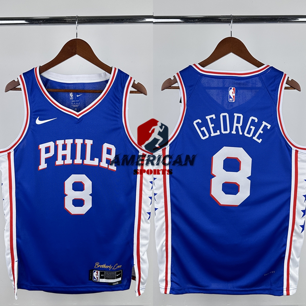 2024-25 Men's NBA Philadelphia 76ers 8# Paul George White Basketball ...