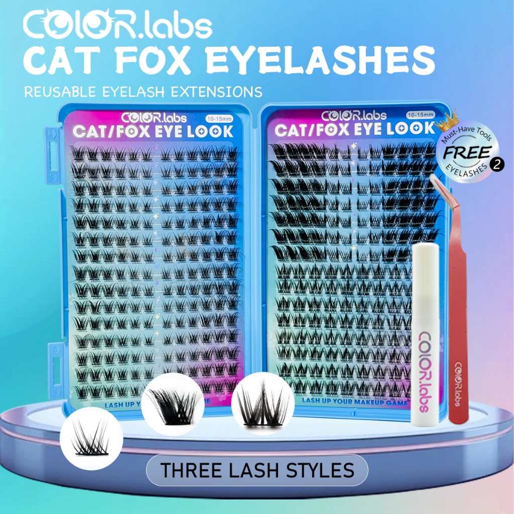 COLOR.labs Cat Fox Eyelash Extensions Wisp Book, 3 Lengths/Styles w ...