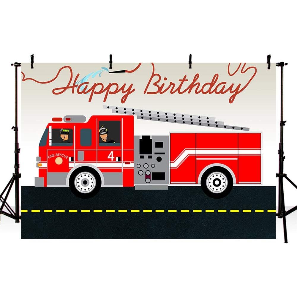 5x3ft Fire Truck Theme Happy Birthday Photography Backdrop Banner for ...